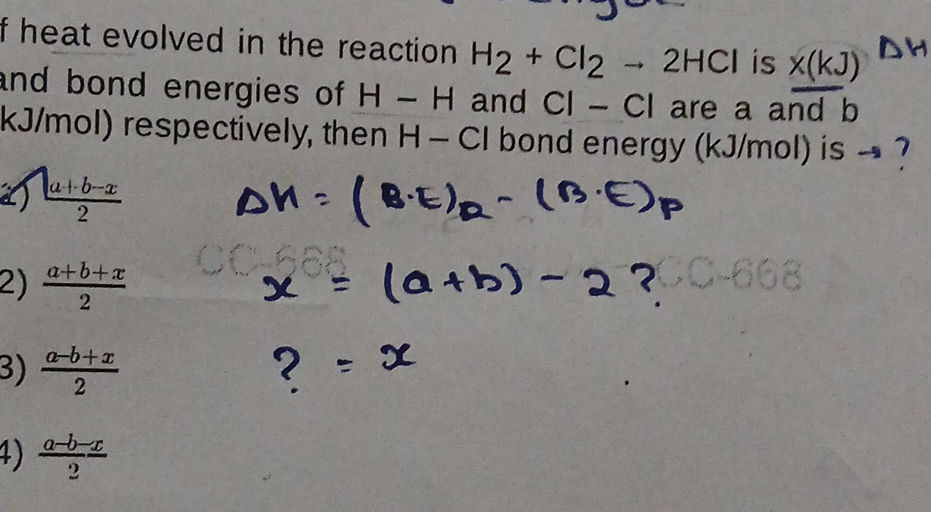 f heat evolved in the reaction H2 + Cl2 - | StudyX