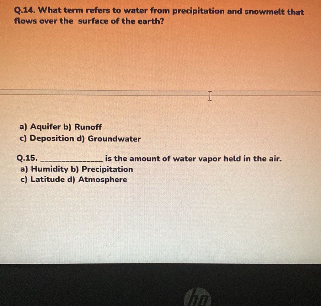 Q.14. What term refers to water from | StudyX