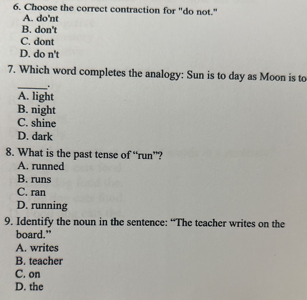 6. Choose the correct contraction for "do | StudyX