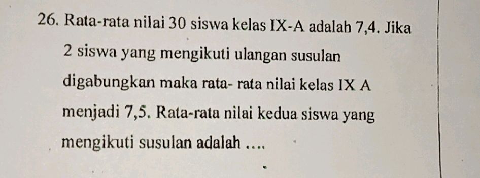 26. Rata-rata nilai 30 siswa kelas IX-A | StudyX