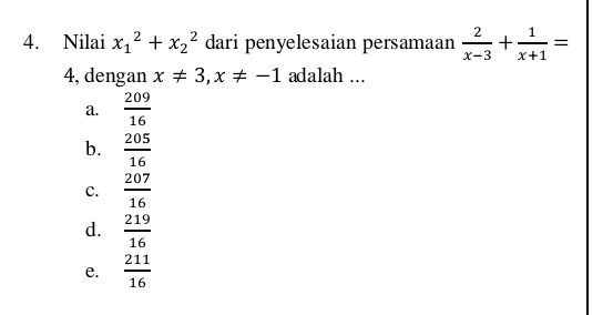 4. Nilai $x_1^2 + x_2^2$ dari penyelesaian | StudyX