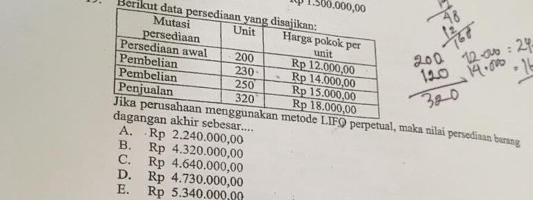 Berikut data persediaan yang disajikan: | | StudyX
