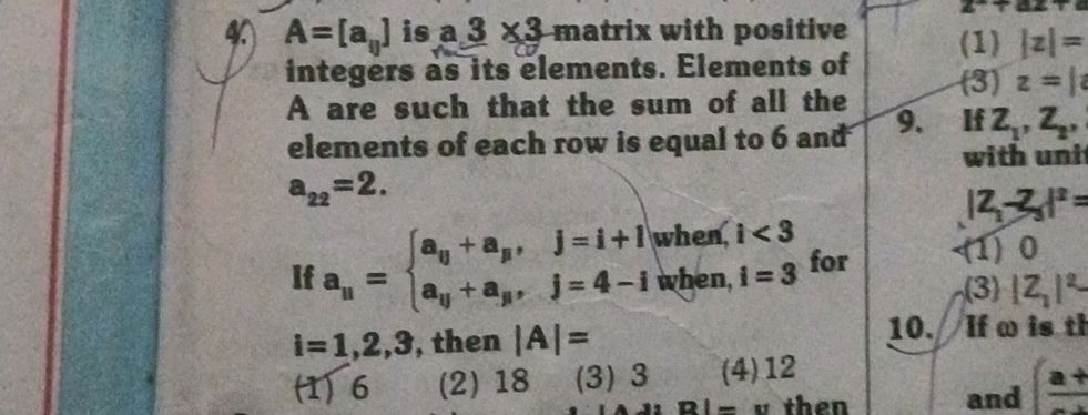 4. $A = [a_{ij}]$ is a $3 3$ matrix with | StudyX