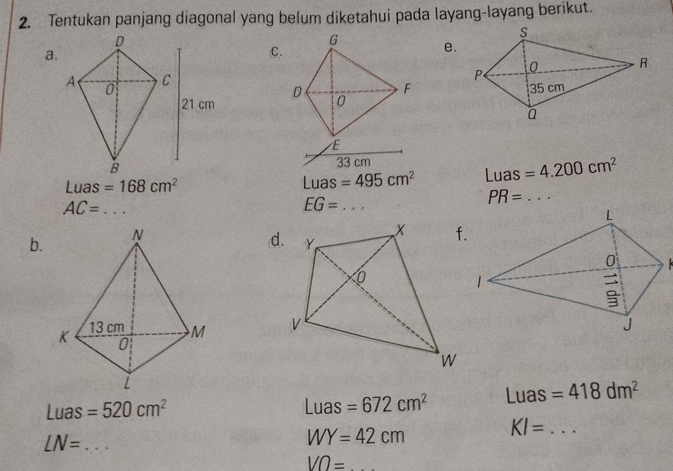 2. Tentukan panjang diagonal yang belum | StudyX