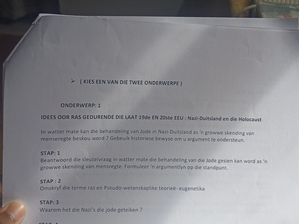 (KIES EEN VAN DIE TWEE ONDERWERPE) | StudyX