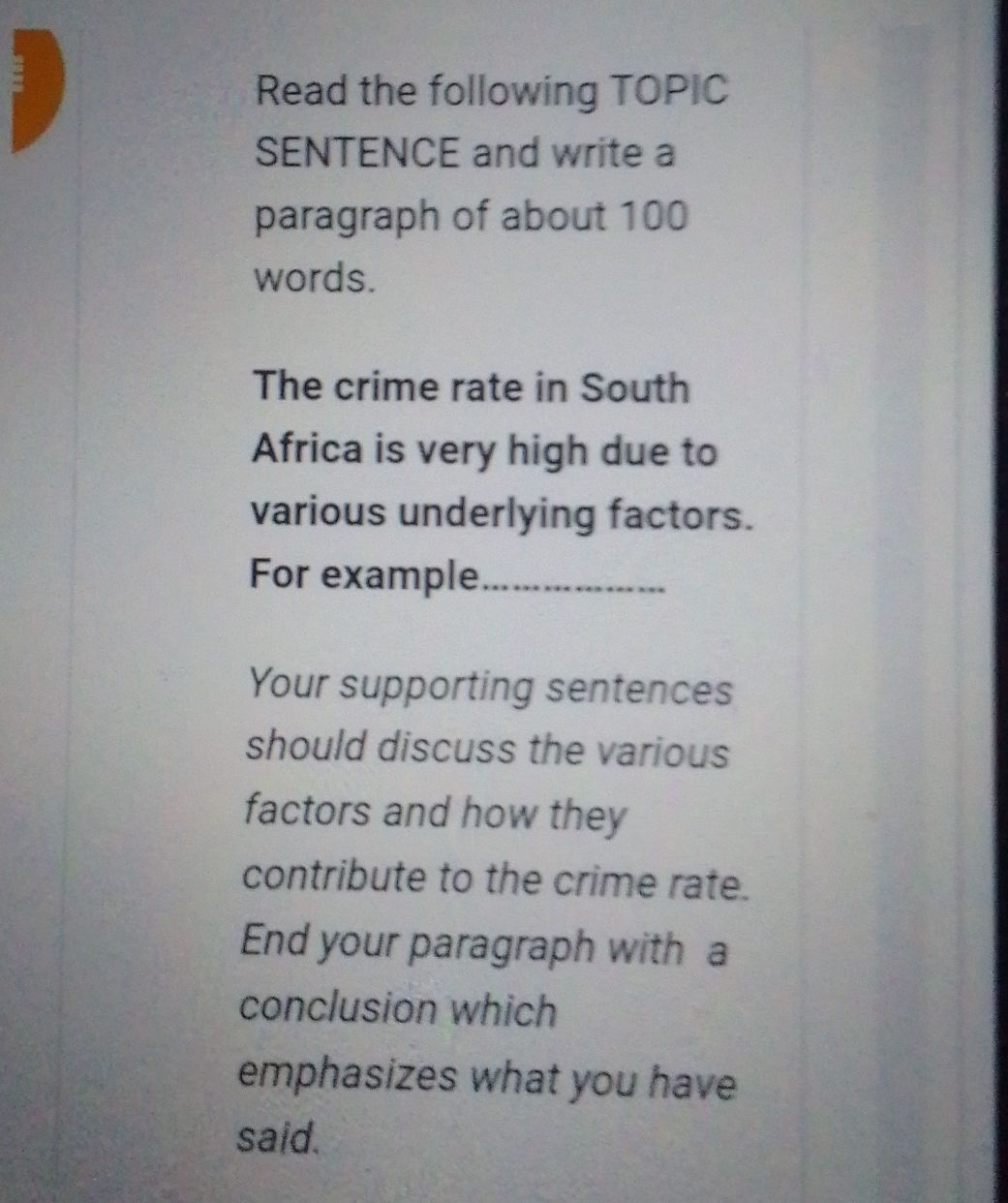 Read the following TOPIC SENTENCE and write | StudyX