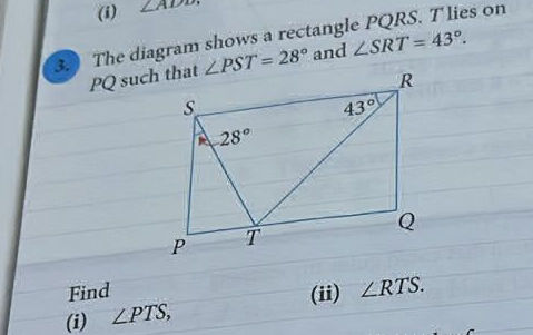 The diagram shows a rectangle PQRS. T lies | StudyX