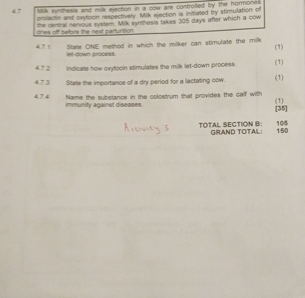 4.7 Milk synthesis and milk ejection in a | StudyX
