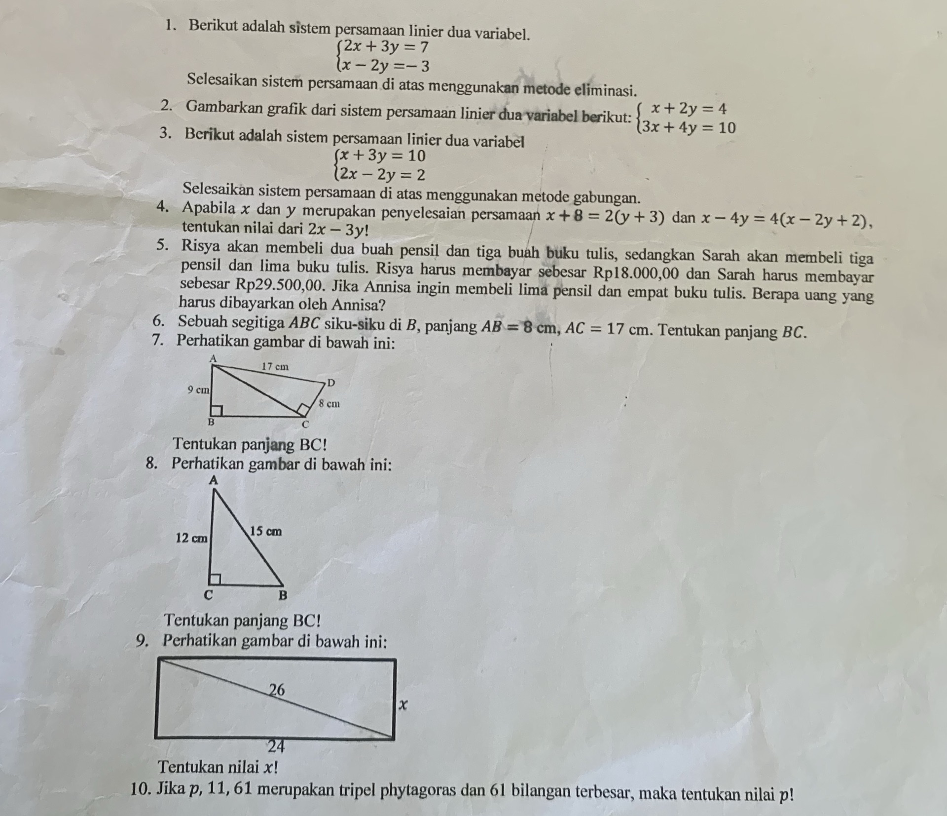 1. Berikut adalah sistem persamaan linier | StudyX