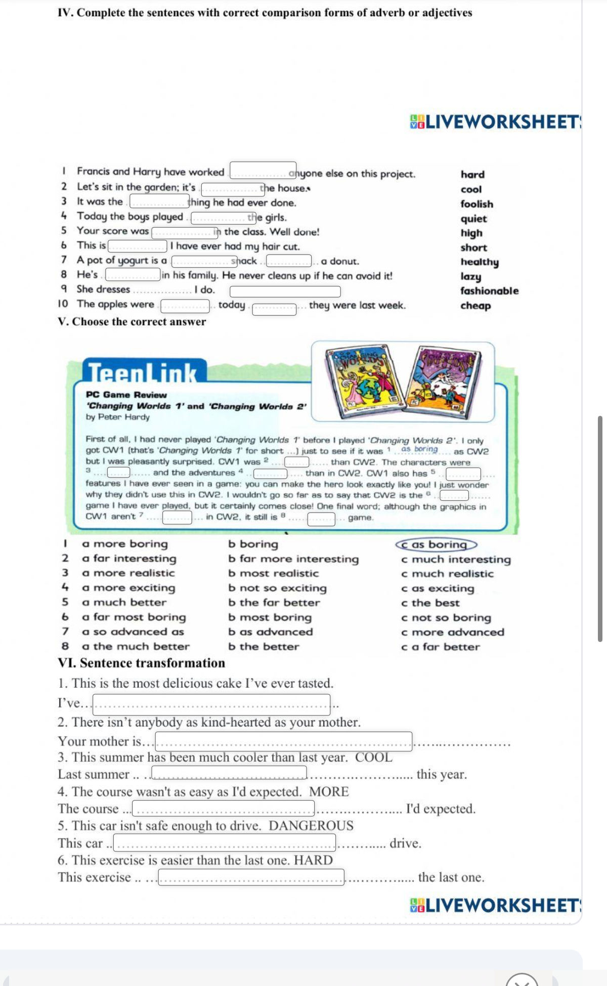 IV. Complete the sentences with correct | StudyX
