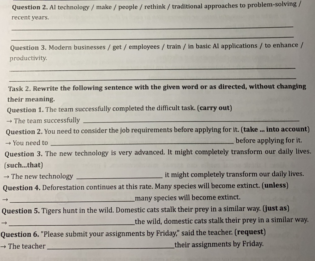 Task 2. Rewrite the following sentence with | StudyX