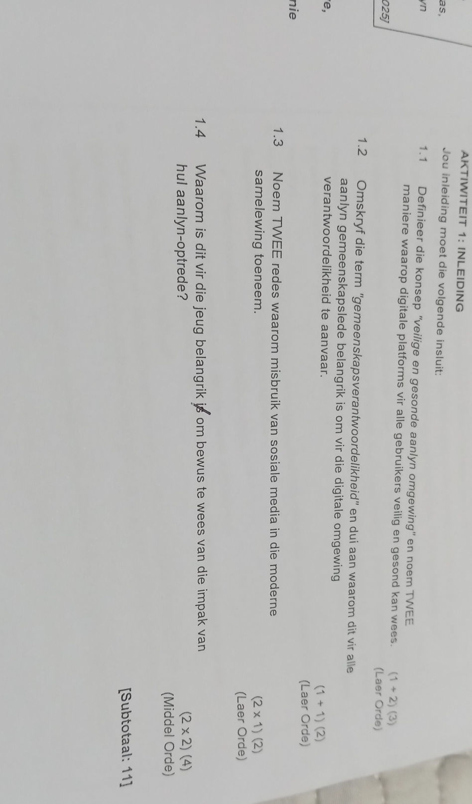 1.1 Definieer die konsep "veilige en gesonde | StudyX