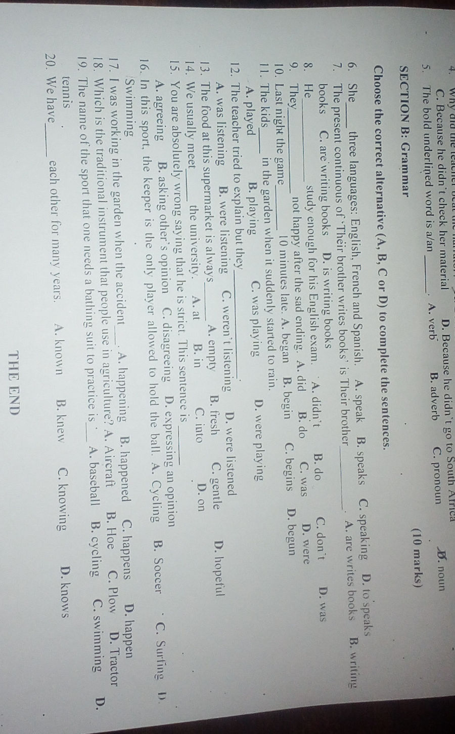Choose the correct alternative (A, B, C or | StudyX
