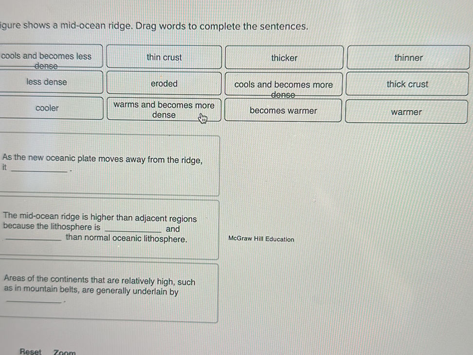Figure shows a mid-ocean ridge. Drag words | StudyX