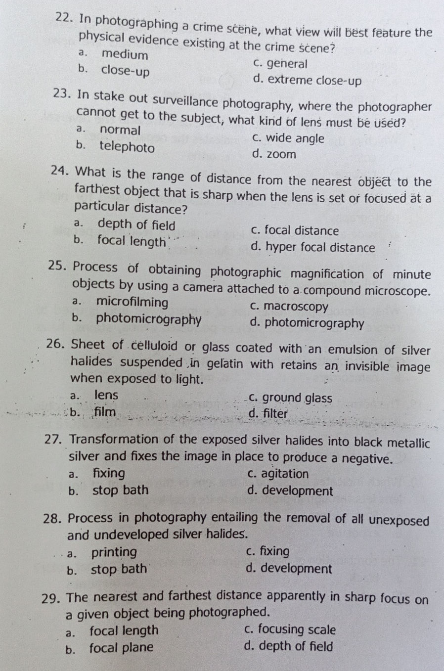 22. In photographing a crime scene, what | StudyX