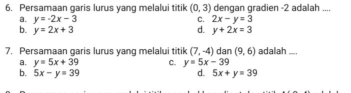 6. Persamaan garis lurus yang melalui titik | StudyX