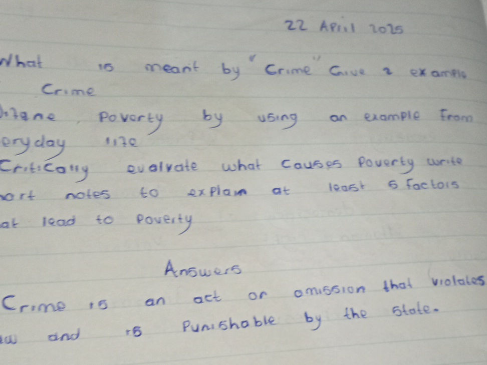 What is meant by "Crime" Give 2 examples | StudyX