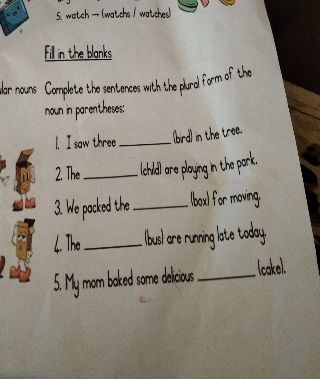 5. watch $ $ (watchs / watches) Fill in the | StudyX