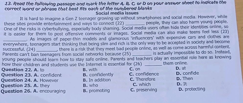 13. Read the following passage and mark the | StudyX