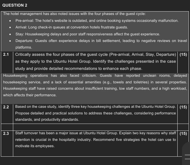 QUESTION 2 The hotel management has also | StudyX