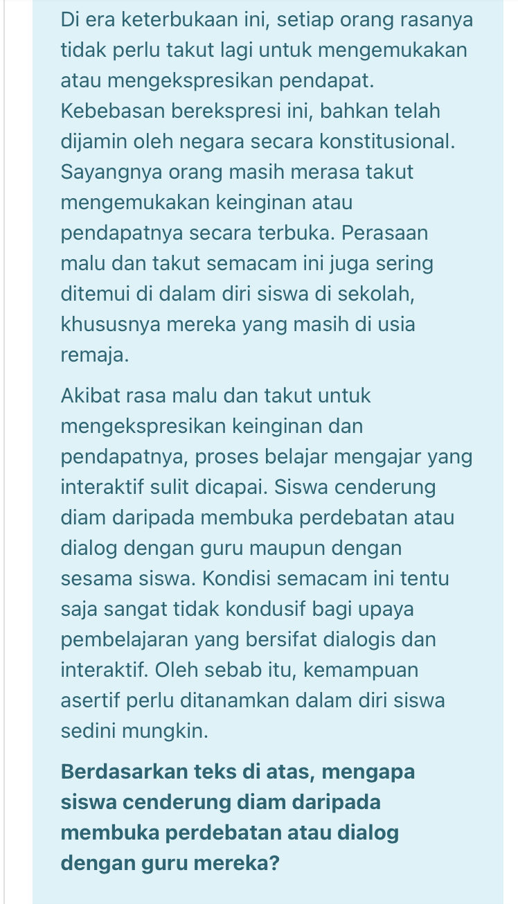 Berdasarkan teks di atas, mengapa siswa | StudyX