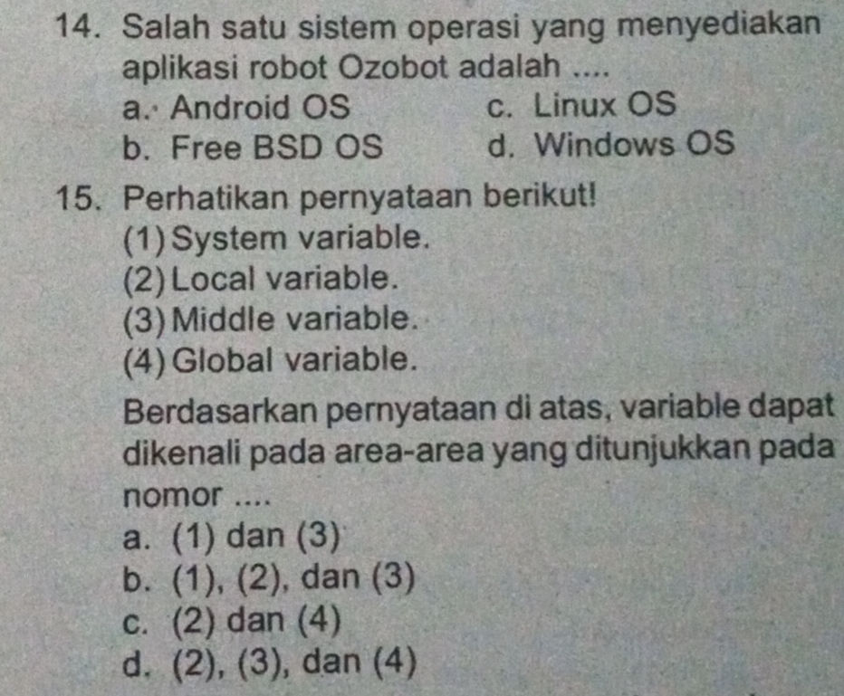 14. Salah satu sistem operasi yang | StudyX