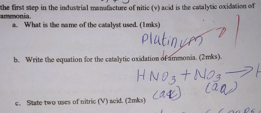 a. What is the name of the catalyst used. | StudyX