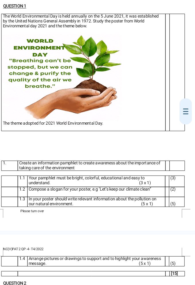 QUESTION 1 The World Environmental Day is | StudyX