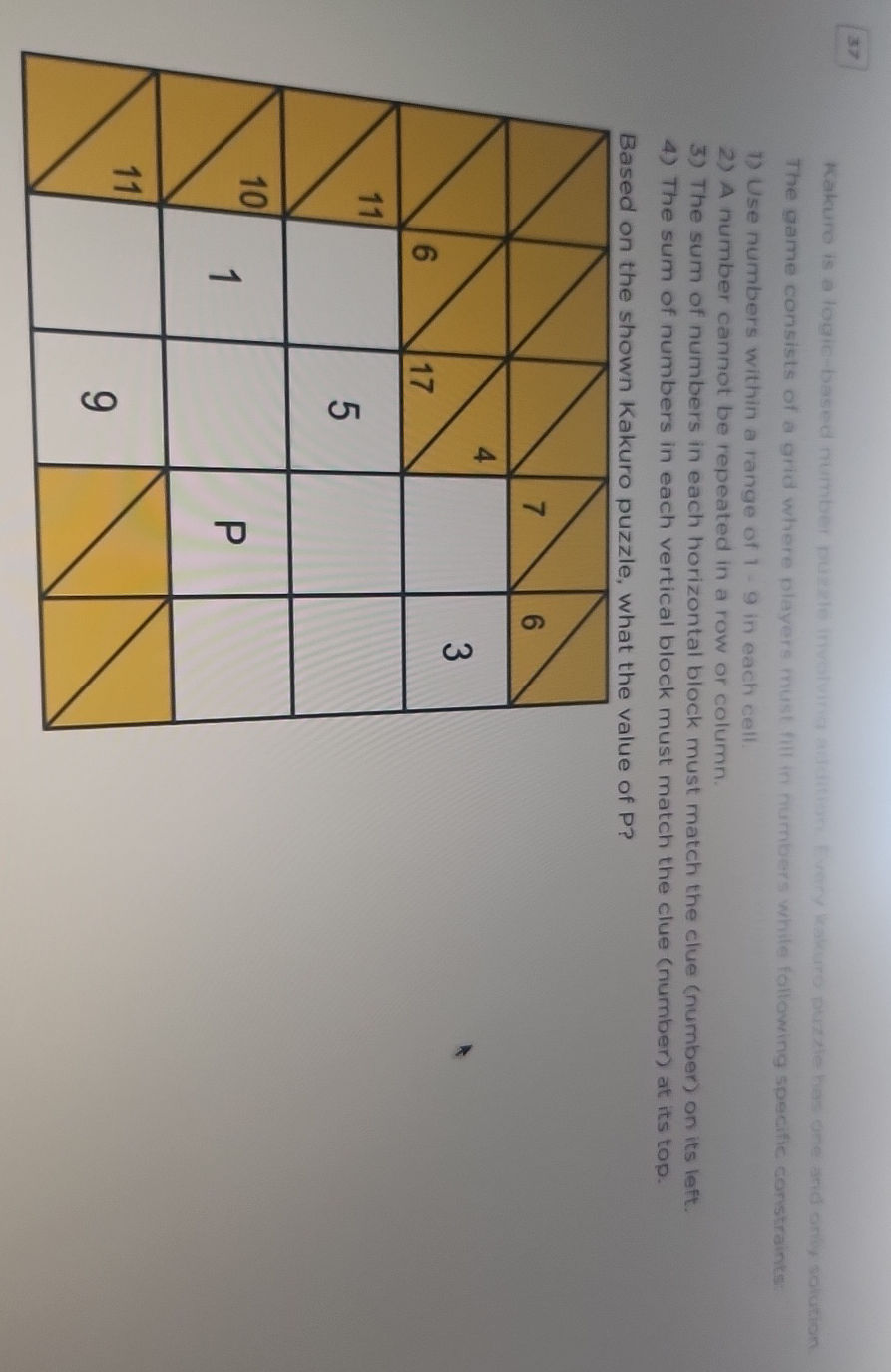 Based on the shown Kakuro puzzle, what the