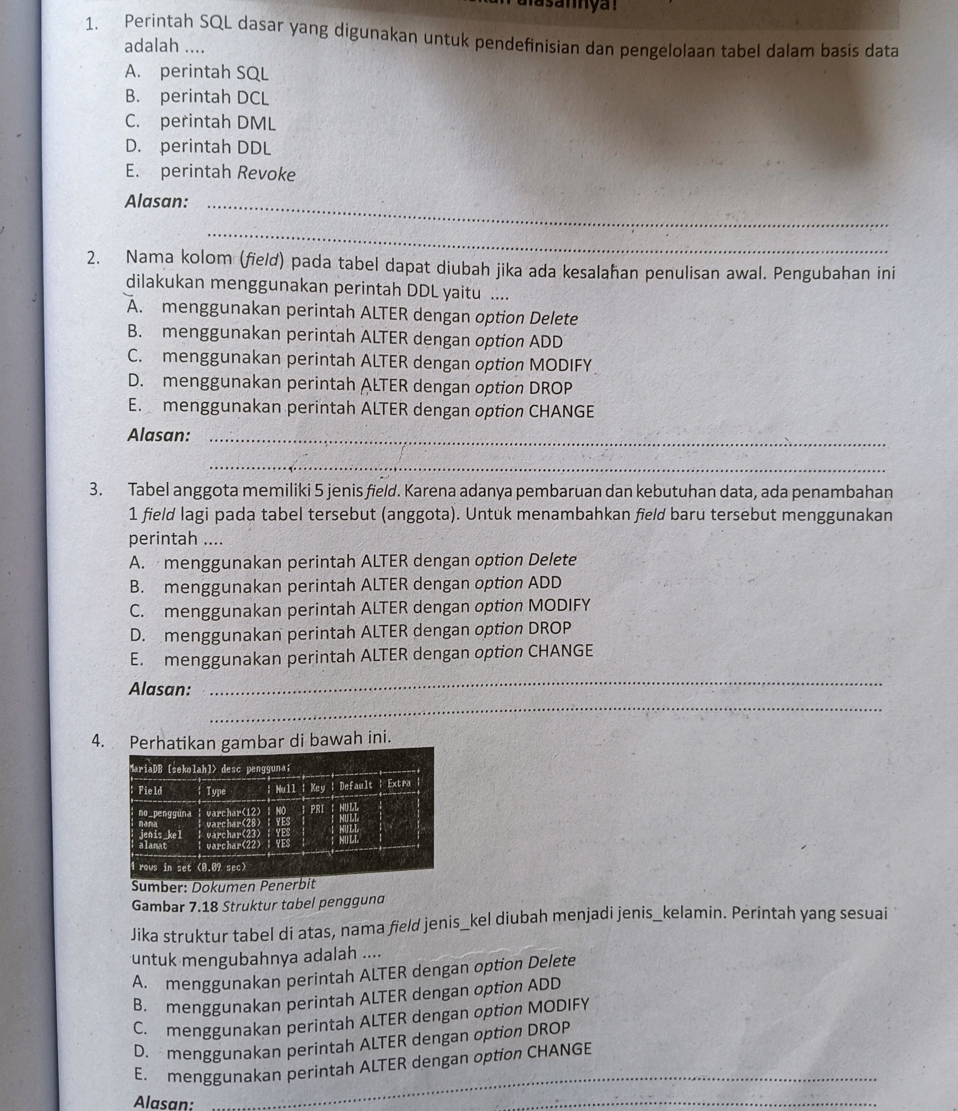 1. Perintah SQL dasar yang digunakan untuk | StudyX