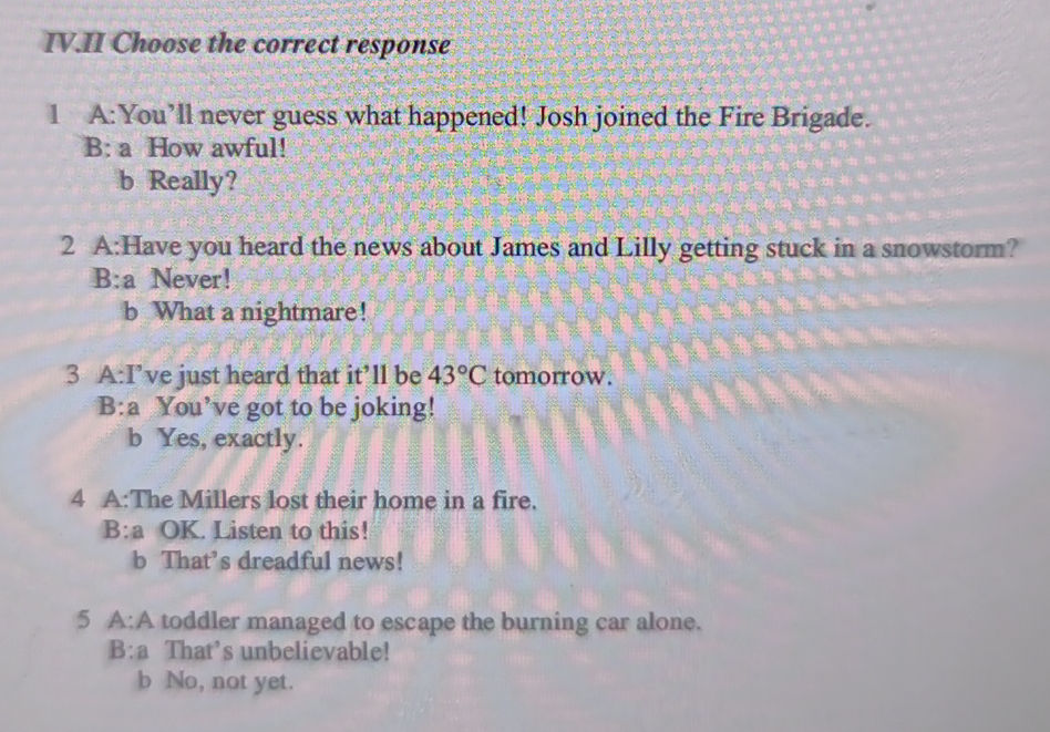 IV.II Choose the correct response 1 A: | StudyX