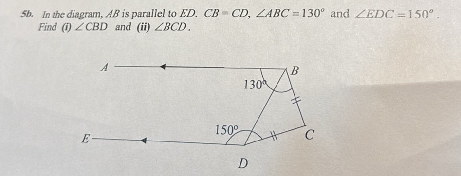 In the diagram, $AB$ is parallel to $ED$. | StudyX
