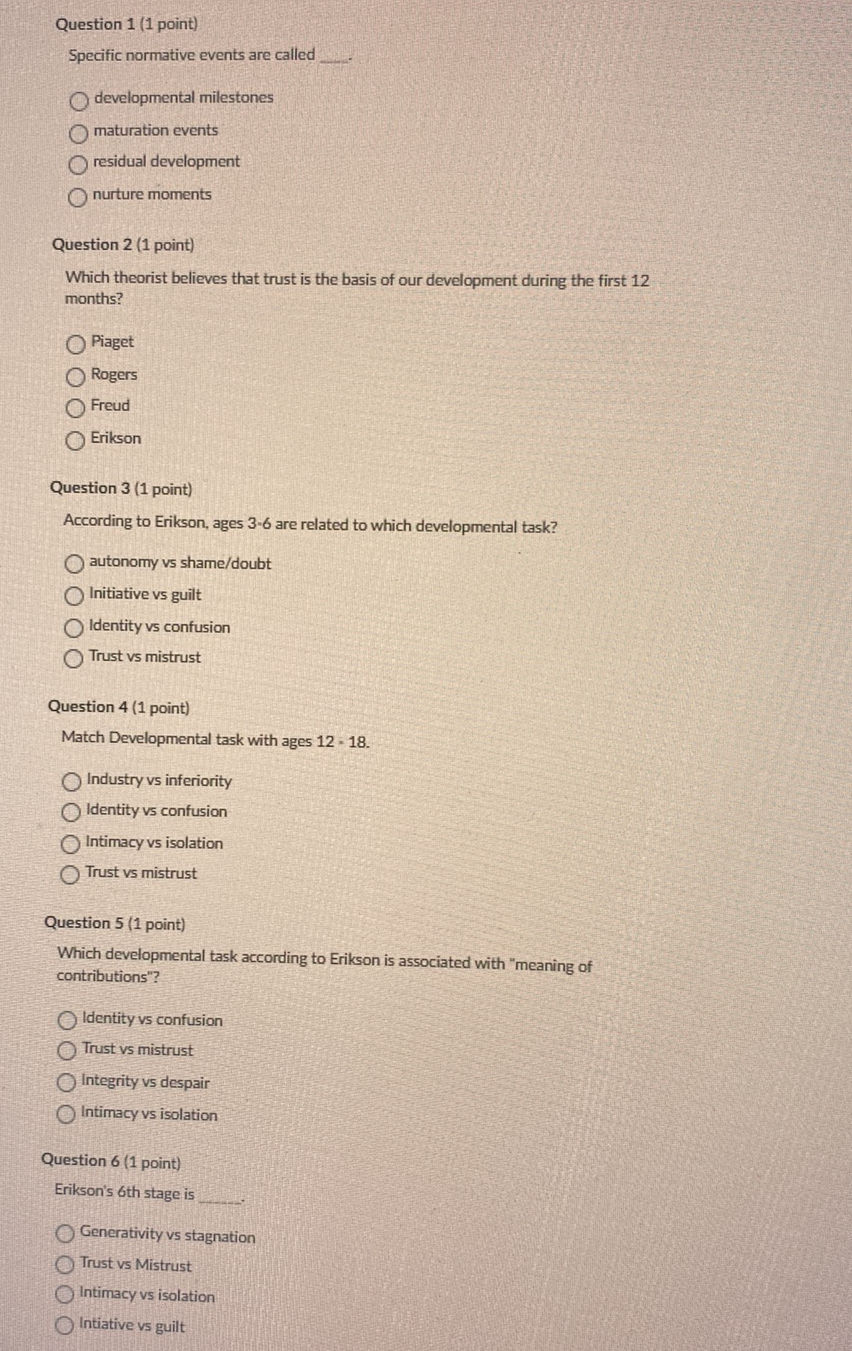 Question 1 (1 point) Specific normative | StudyX