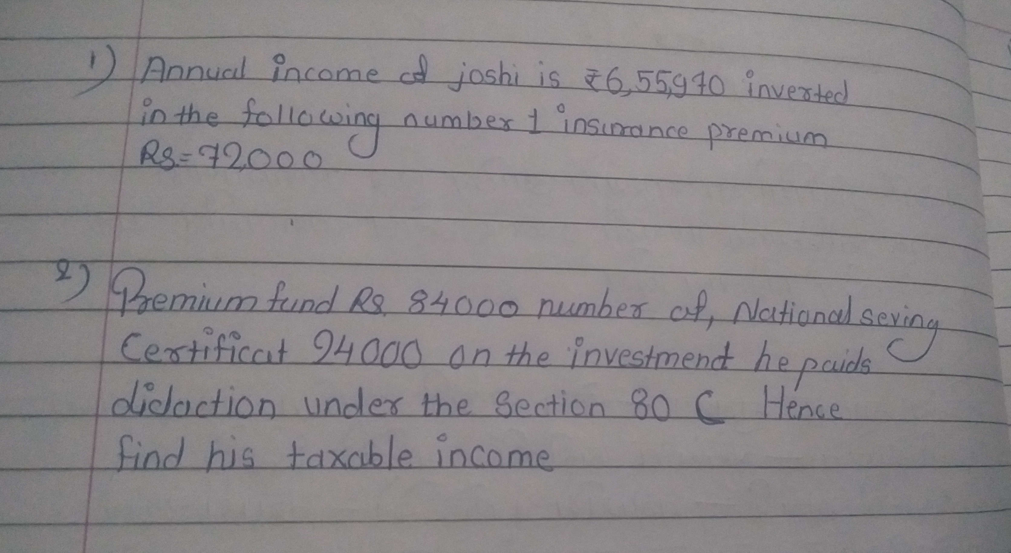1) Annual income of joshi is ₹6,55,970 | StudyX