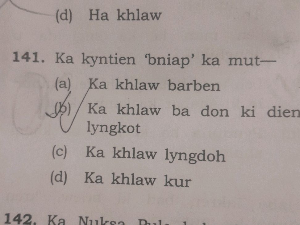 141. Ka kyntien 'bniap' ka mut- (a) Ka khlaw | StudyX