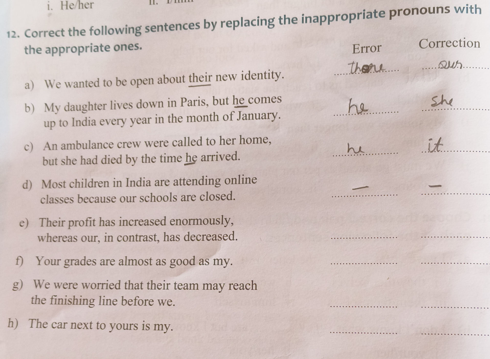 12. Correct the following sentences by | StudyX