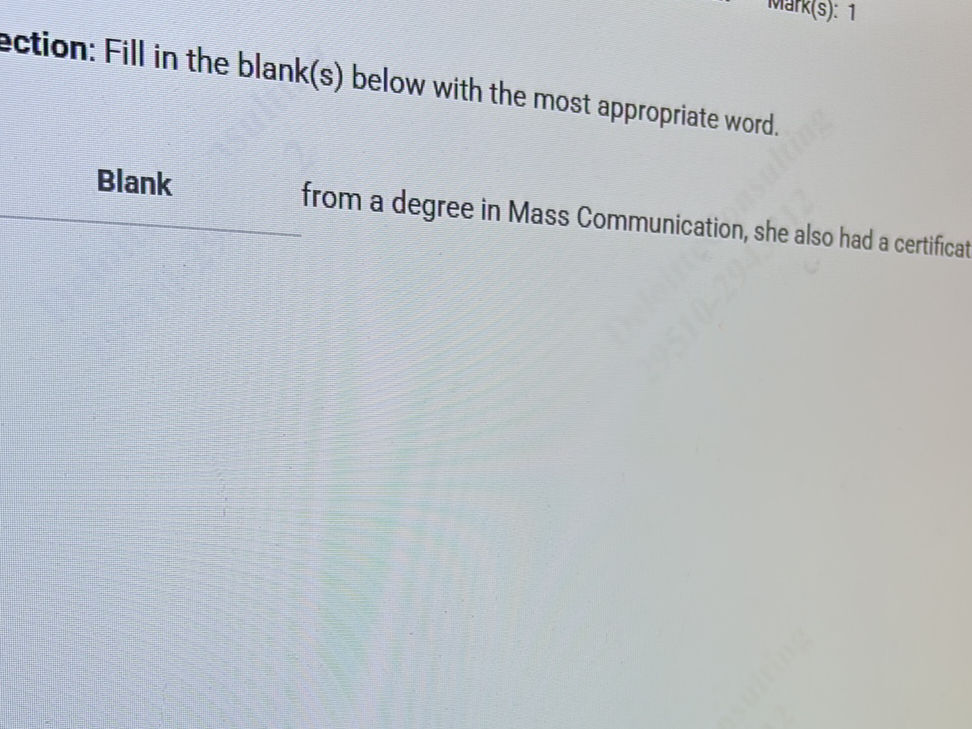 Fill in the blank(s) below with the most | StudyX