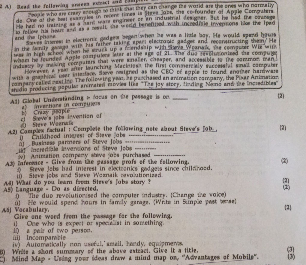 A) Read the following unseen extract and | StudyX