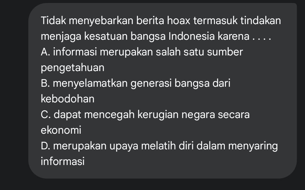 Tidak menyebarkan berita hoax termasuk | StudyX