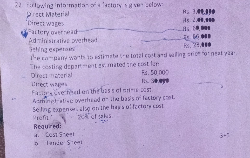 22. Following information of a factory is | StudyX