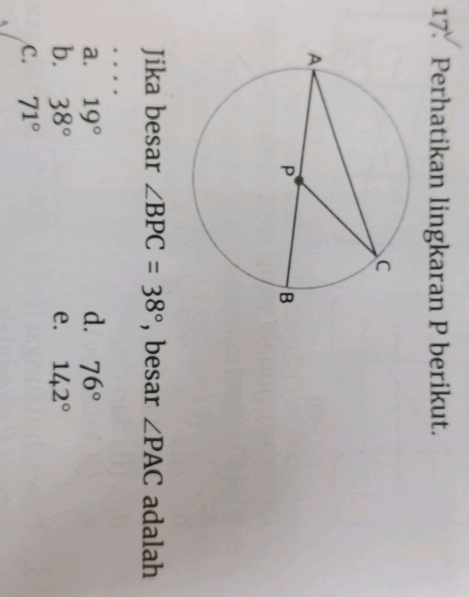 Perhatikan lingkaran P berikut. Jika besar | StudyX