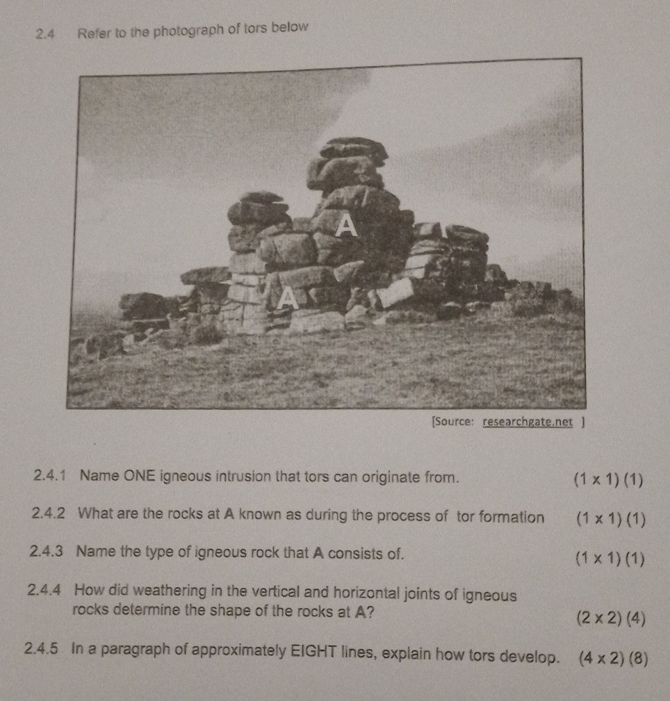 2.4 Refer to the photograph of tors below | StudyX