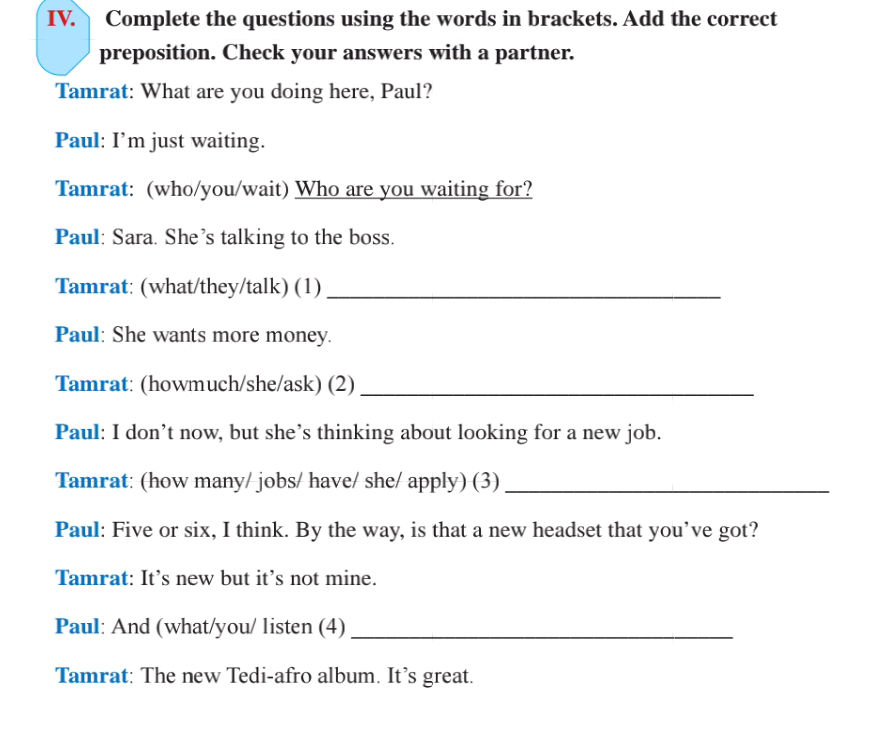 IV. Complete the questions using the words | StudyX