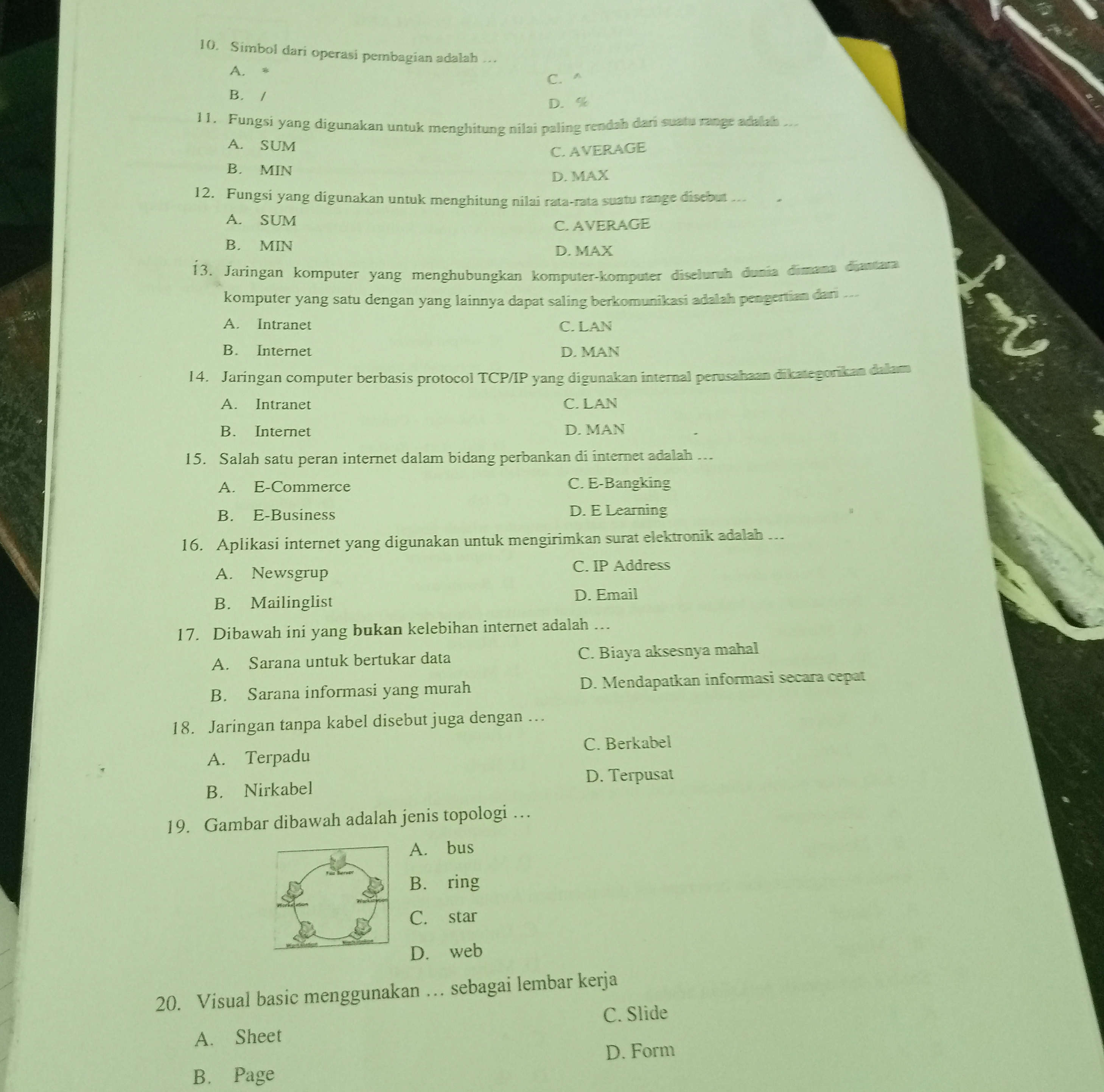 10. Simbol dari operasi pembagian adalah ... | StudyX