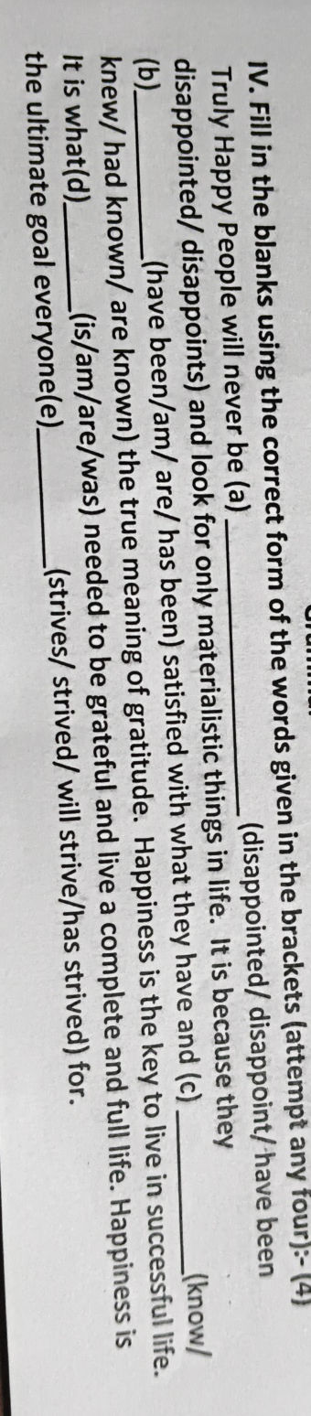 IV. Fill in the blanks using the correct | StudyX
