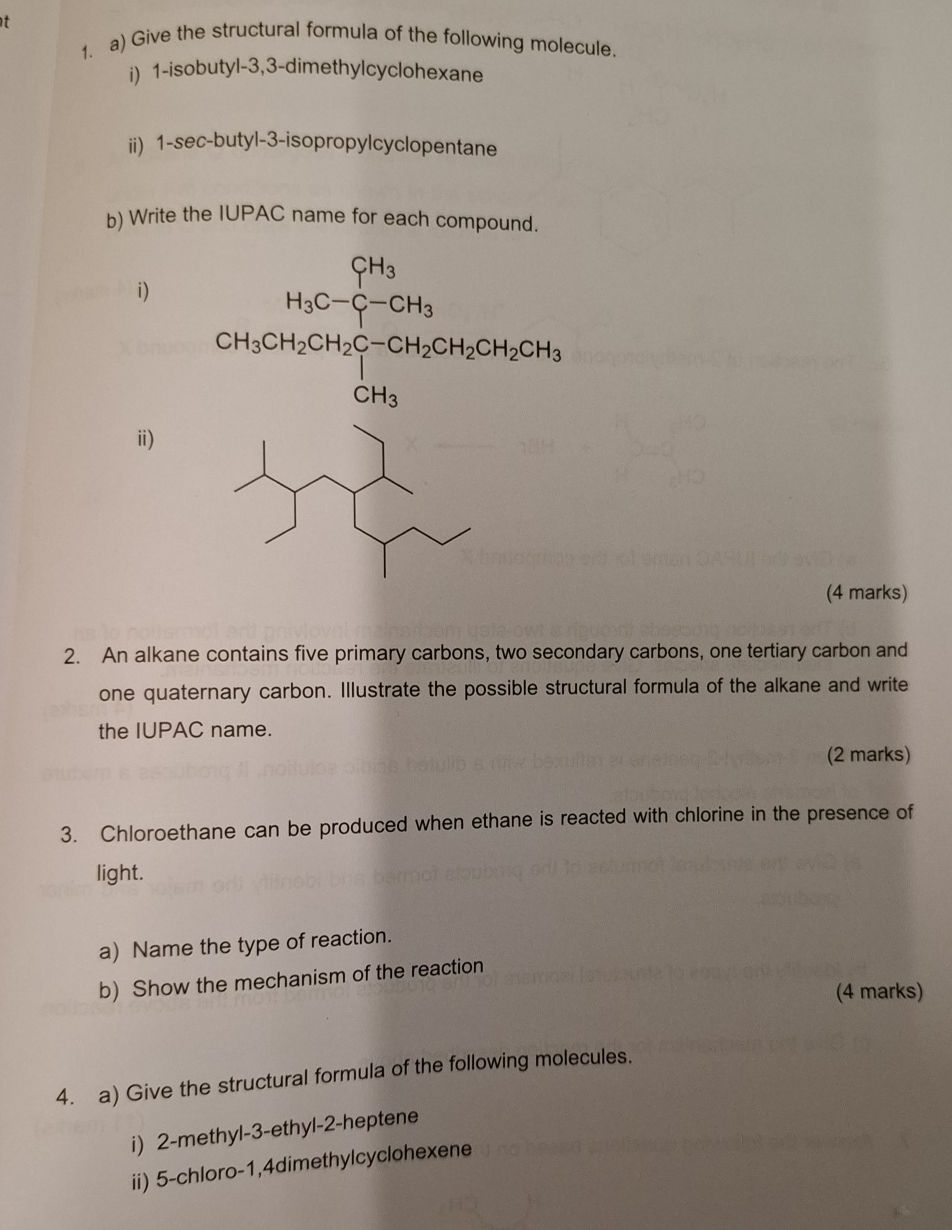 1. a) Give the structural formula of the | StudyX