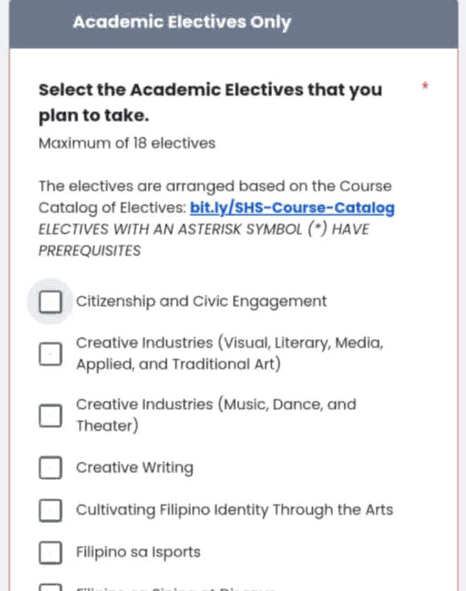 Select the Academic Electives that you plan | StudyX