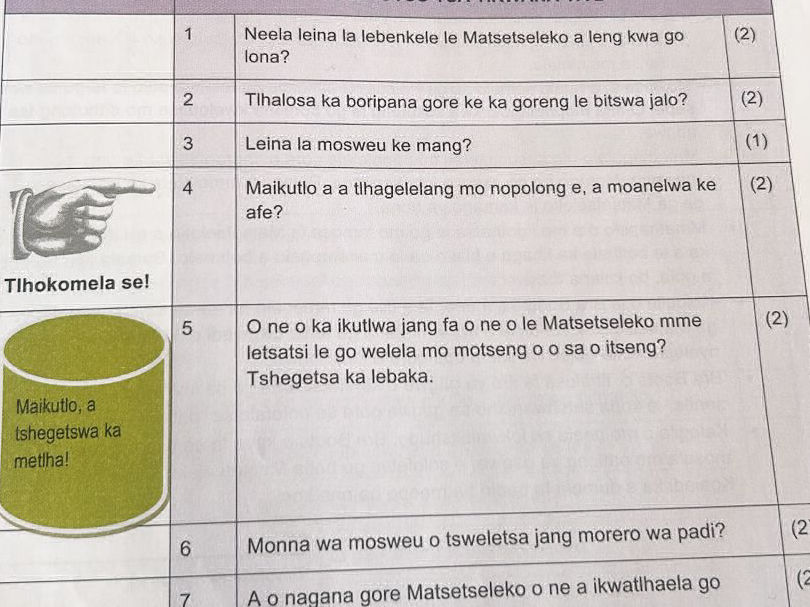 1. Neela leina la lebenkele le Matsetseleko | StudyX