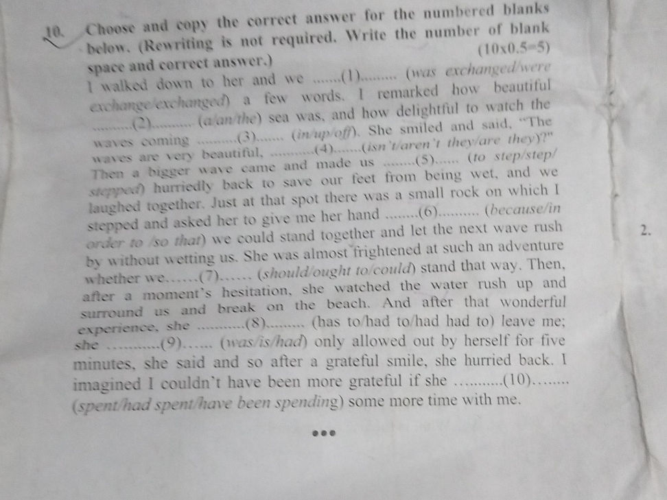 10. Choose and copy the correct answer for | StudyX