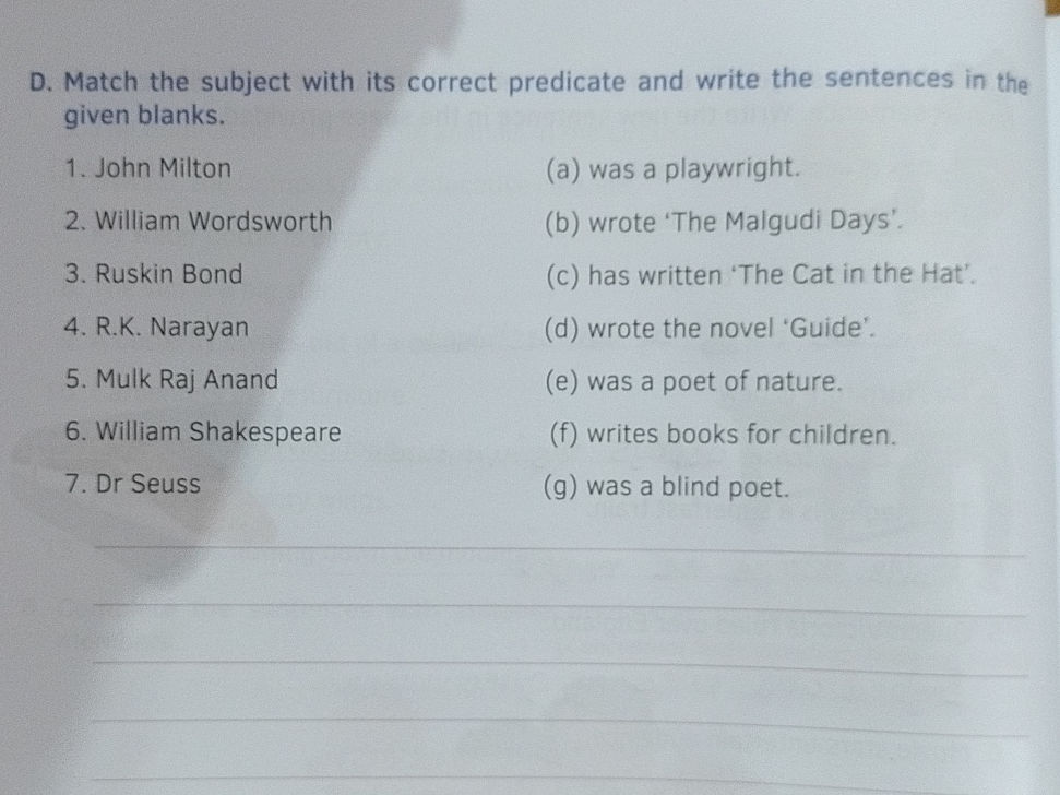 D. Match the subject with its correct | StudyX